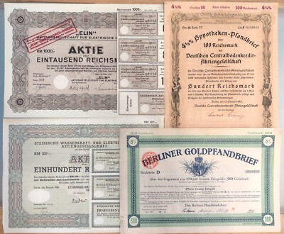 Lot x 4 Germany Bonds Pfandbrief Berlin Reichsmark Goldmark Aktie ...