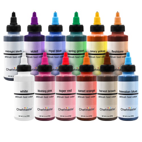 Chefmaster Airbrush Food Coloring Set - 12 Most Popular Colors 2 fl. oz ...