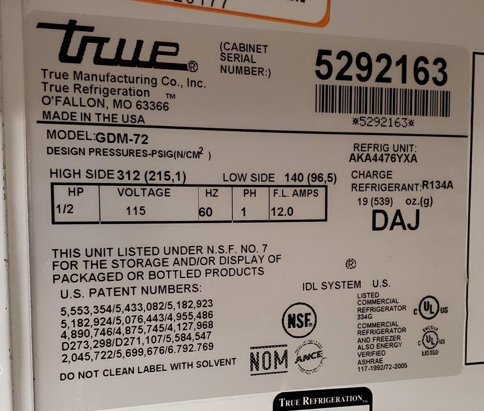 True 3 Door Glass Cooler - GDM-72 on Wheels Commercial Refrigerator ...