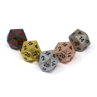 x5 Solid Metal d20 Polyhedral Dice Set Black Gold Silver Copper Steel D ...