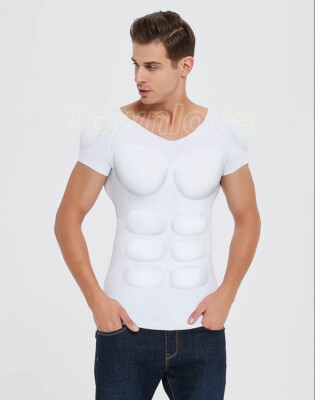New Men's Invisible Abs Fake Muscle Body with Chest Undershirt Soft ...