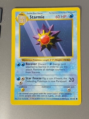 Pokemon Starmie 64/102 Shadowless Base Set LP/near mint condition card ...