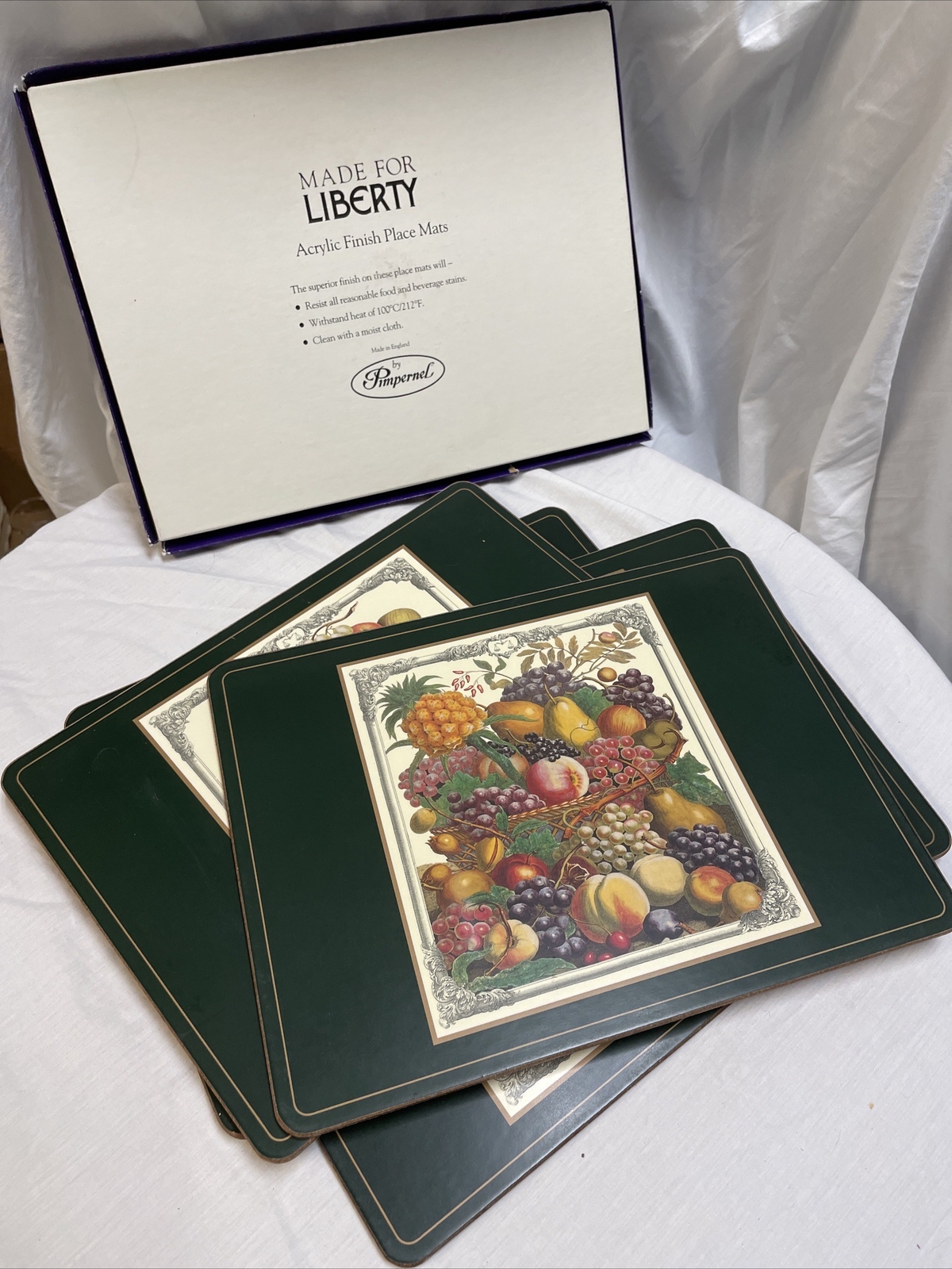 Pimpernel Placemats Set of 6 Fruit Bowls Apples Pears Cork Back Vintage ...