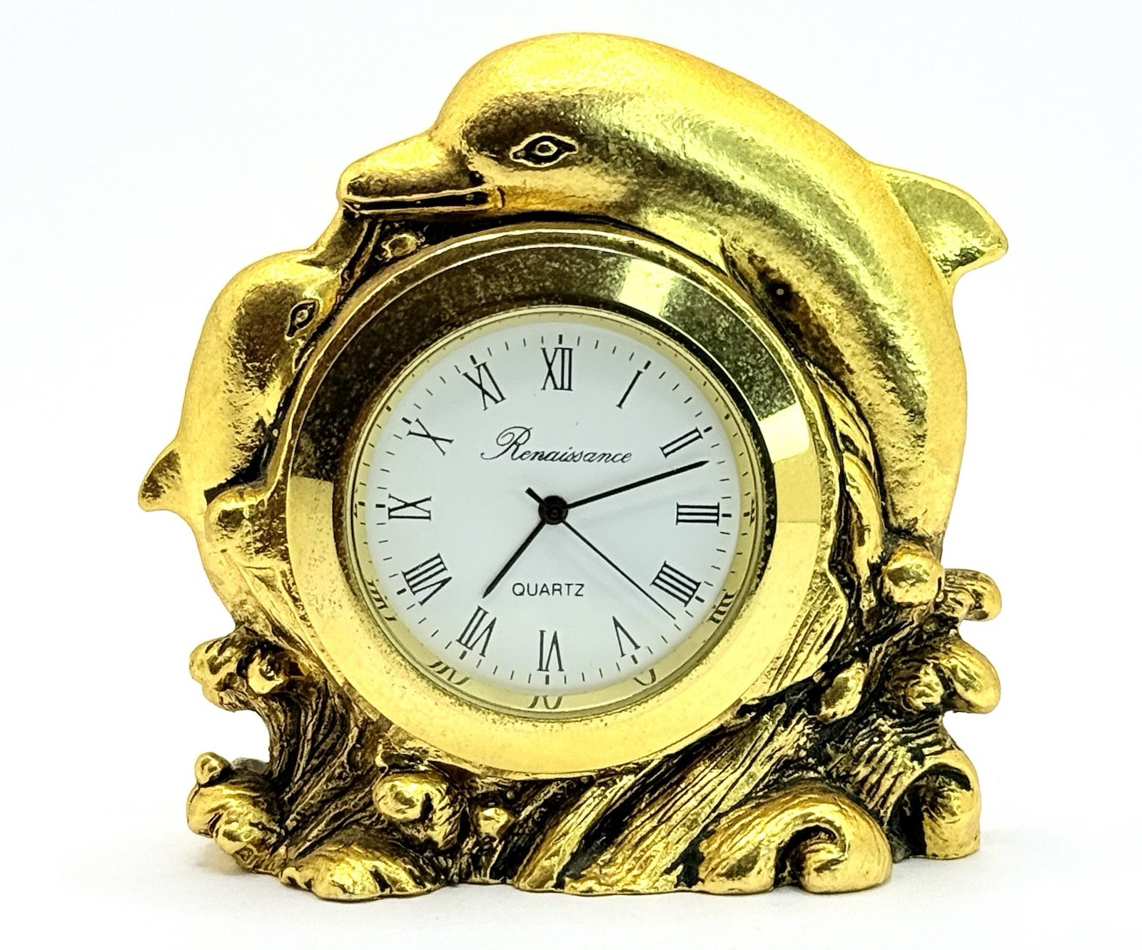 Renaissance Dolphin Quartz Clock – 255g – 7×7×3cm – Gold Finish ...