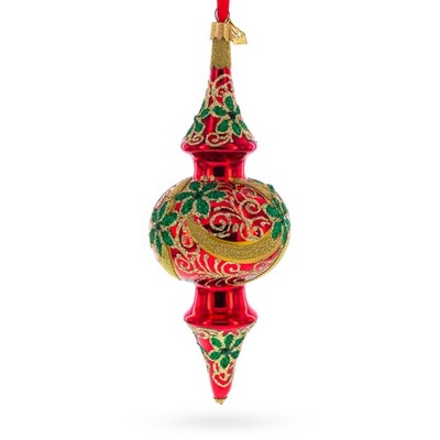 Holly & Gold Scroll Double-Ended Finial Drop Glass Ornament | eBay