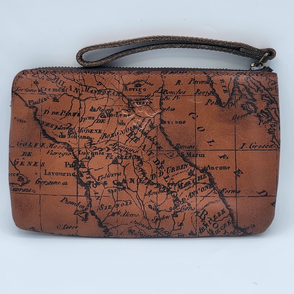 Patricia Nash Cassini Wristlet Leather Zip Signature Map Print Riot ...