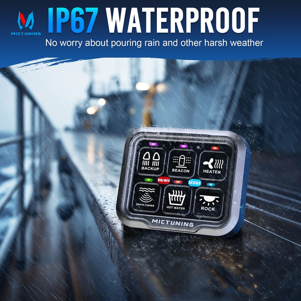 MICTUNING P8Y 6 Gang Switch Panel RGB Color Circuit Control Wireless ...