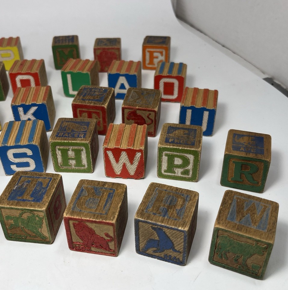 Nice Lot of 46 Vintage Wooden Alphabet Animal Blocks Children's ...
