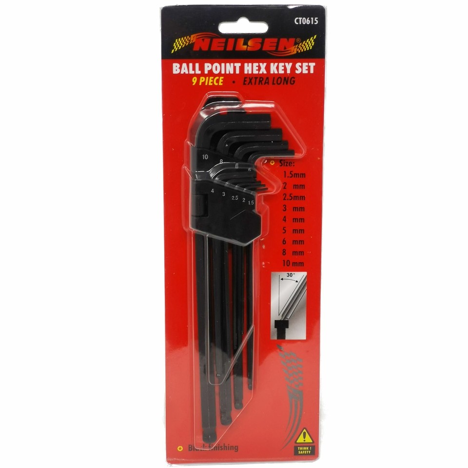 Neilsen 9pc Extra Long Metric Ball Point Hex Allen Key Set Allan Alan 1 ...
