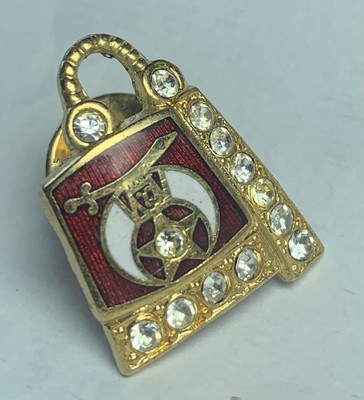 Shriner Shriners Fez Pin Back Masonic Rhinestones Red Gold & Silver ...