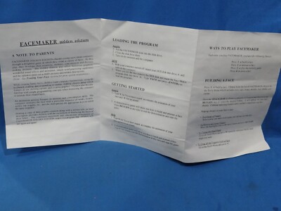 Manual for FACEMAKER Gold Edition by Spinnaker for Apple II & IBM ...