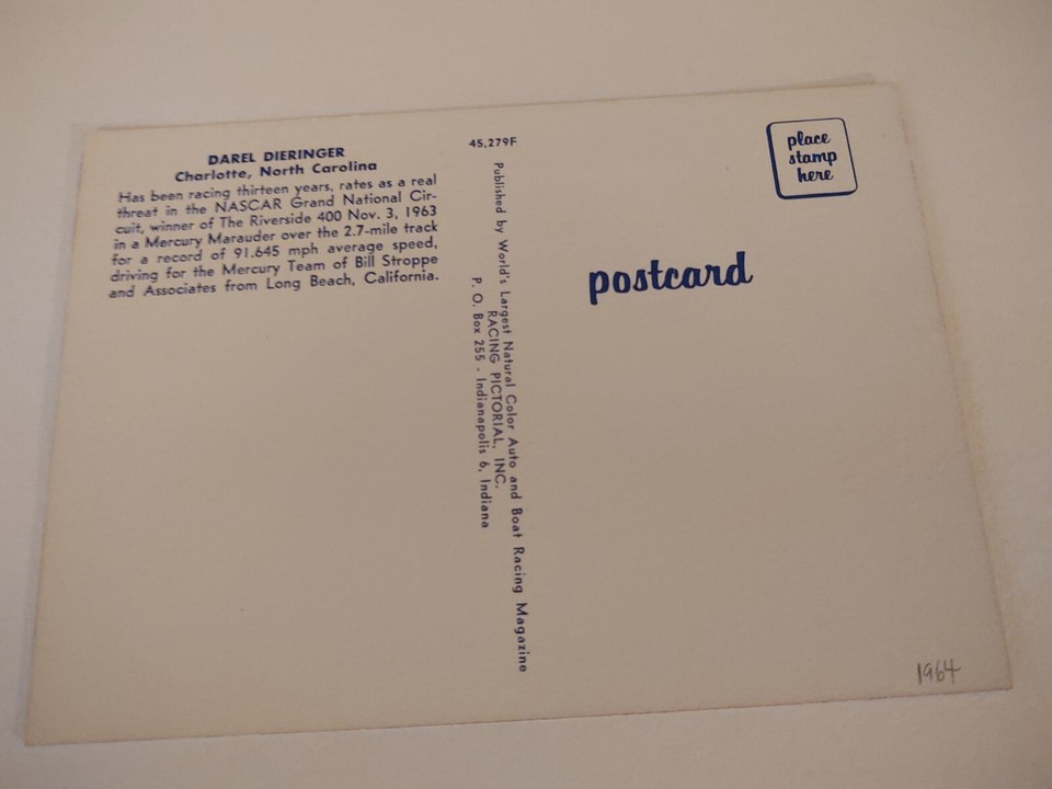 NASCAR Postcard Darel Dieringer #16 Stroppe Mercury 1964 | eBay