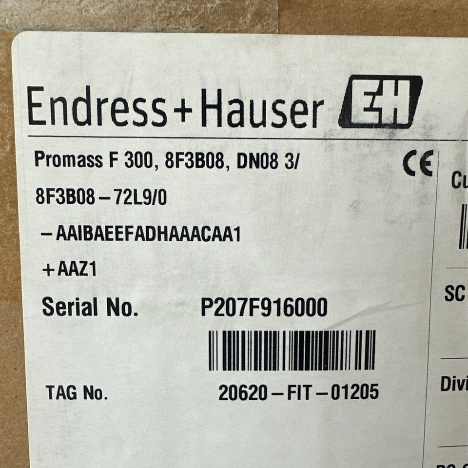 NEW- Endress Hauser Promass F 300 Coriolis Flow Meter 8F3B08-72L9/0 ...
