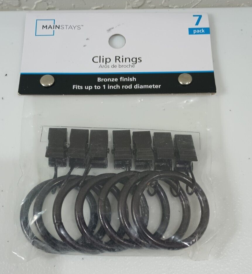 (7-Pk) Mainstays Curtain Clip Rings Bronze MS10-290-508-82 Fits 1” Rods ...