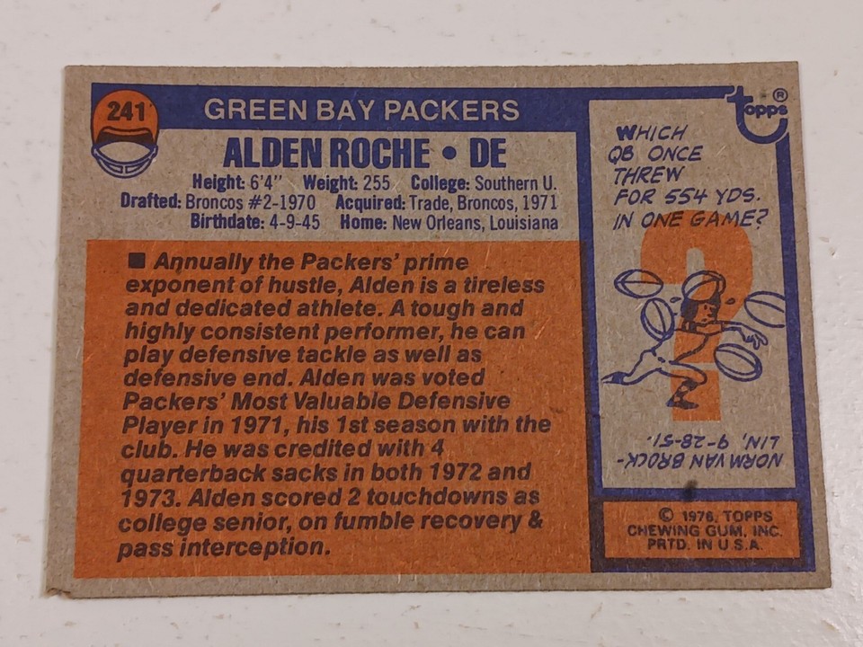 Alden Roche Green Bay Packers 1976 Topps Card #241 CREASED | eBay