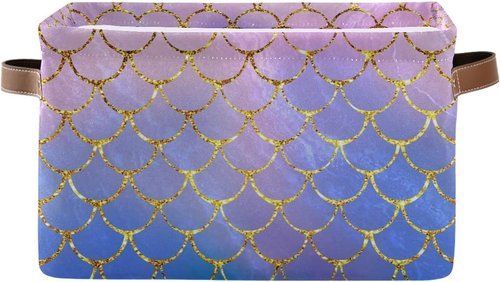 Rectangular Storage Bin Colorful Mermaid Fish Scales Basket with ...