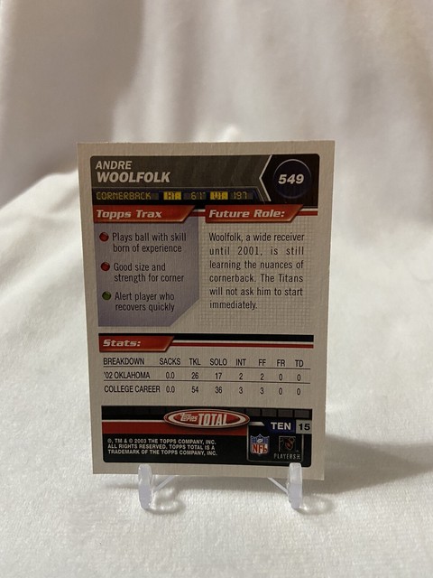 2003 Topps Total - #549 Andre Woolfolk (RC) for sale online | eBay