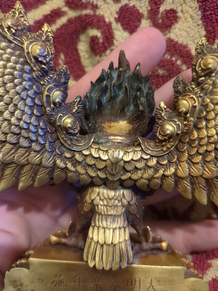 Vintage Antique Chinese Tibetan Bronze 24K Gold Gilt Winged Garuda Bird ...
