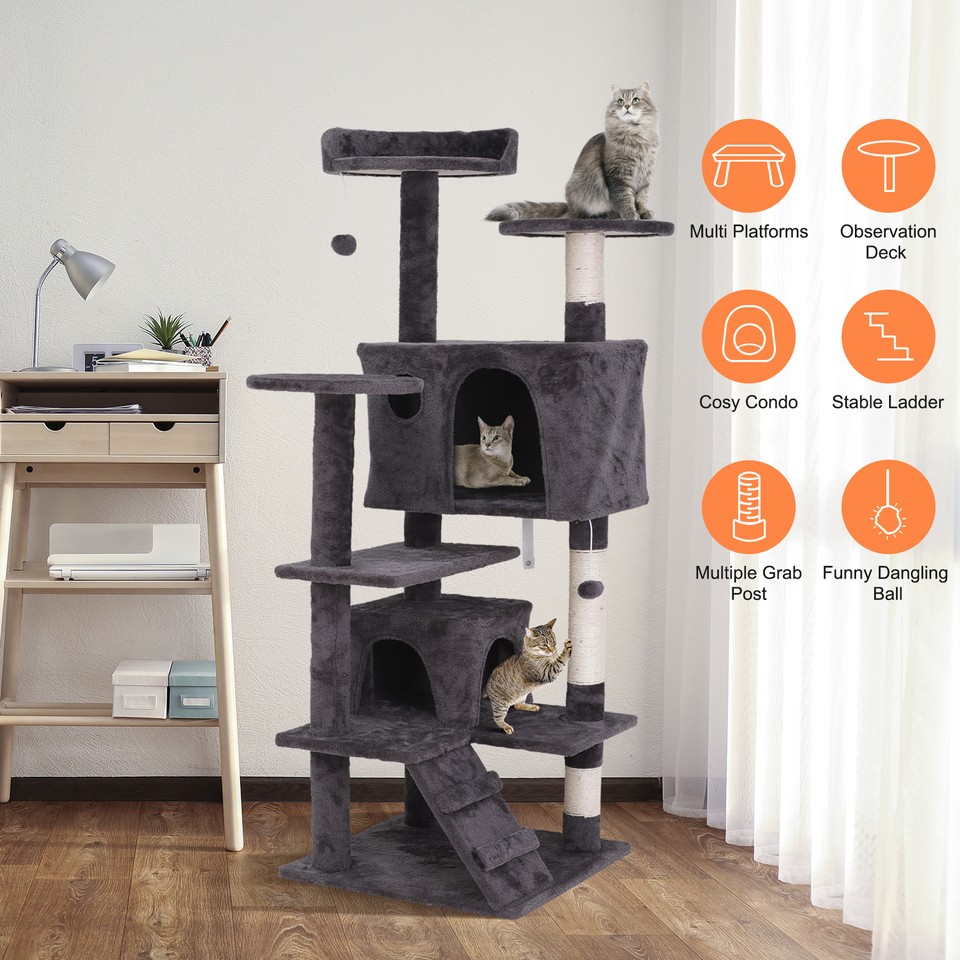 55" Sturdy Cat Tree Tower Activity Center Large Playing House Condo ...