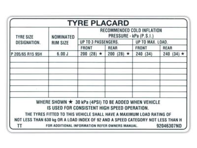 Decal Tyre Placard VR VS 15 Inch Wheels - BD1112 | eBay