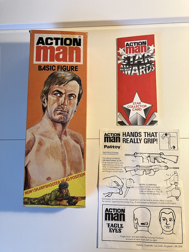 Vintage 1980s Palitoy Action Man Empty Basic Figure Box & leaflets 100% ...