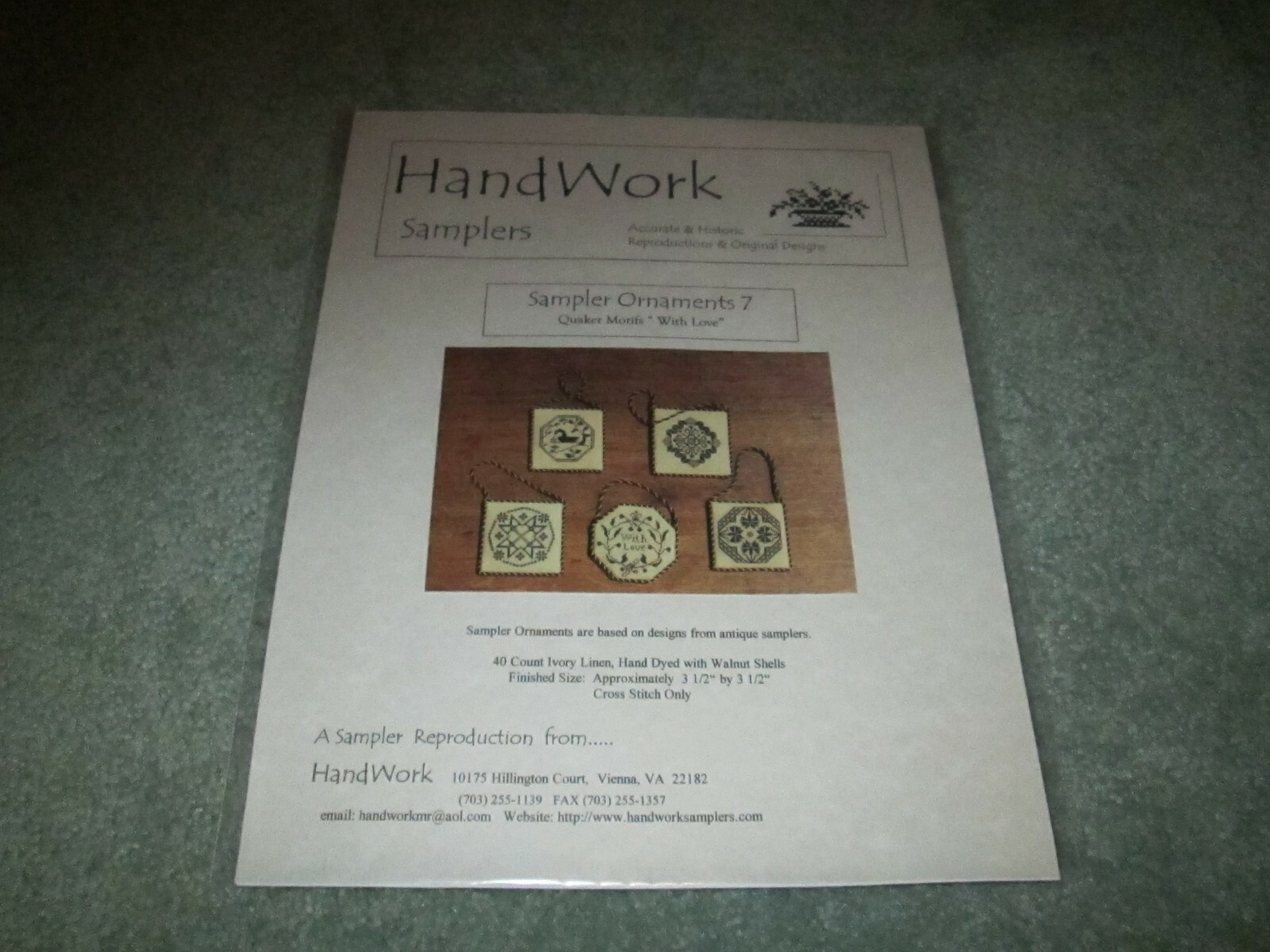 HANDWORK SAMPLERS "SAMPLER ORNAMENTS 8" QUAKER MOTIFS A TOKEN OF LOVE ...