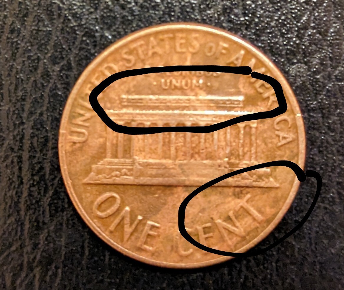 1969D Lincoln Penny missing "FG" initials and has floating roof error ...