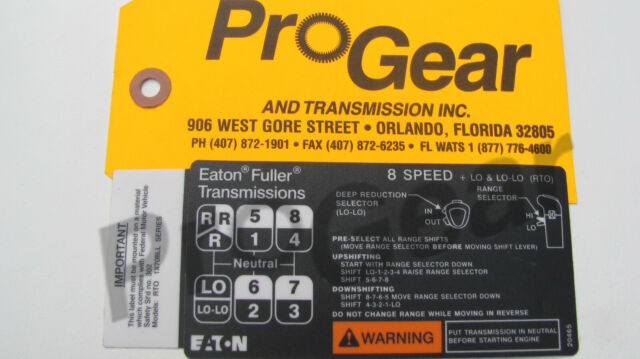 Fuller transmission RTO 8 speed 8LL shift pattern for sale online | eBay