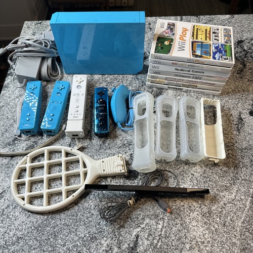Nintendo Wii (RVL-101) Blue - Game Console Bundle w/ 13 Games & 4 ...