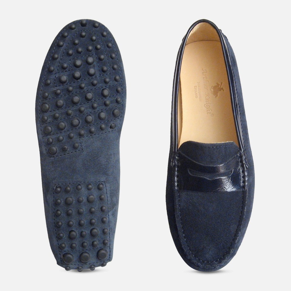 Navy Blue Suede & Patent Arthur Knight Ladies Italian Driving Shoes ...