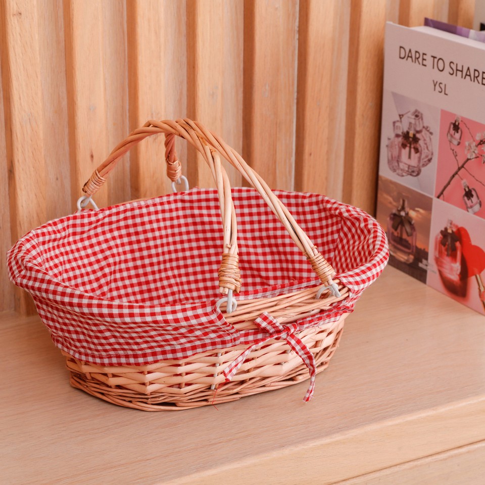 NEW Wicker Willow Picnic Basket with Double Drop-Down Handles | eBay