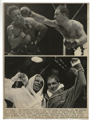 Champion Rocky MARCIANO v Archie Moore Original Sepia Press Boxing Wire ...