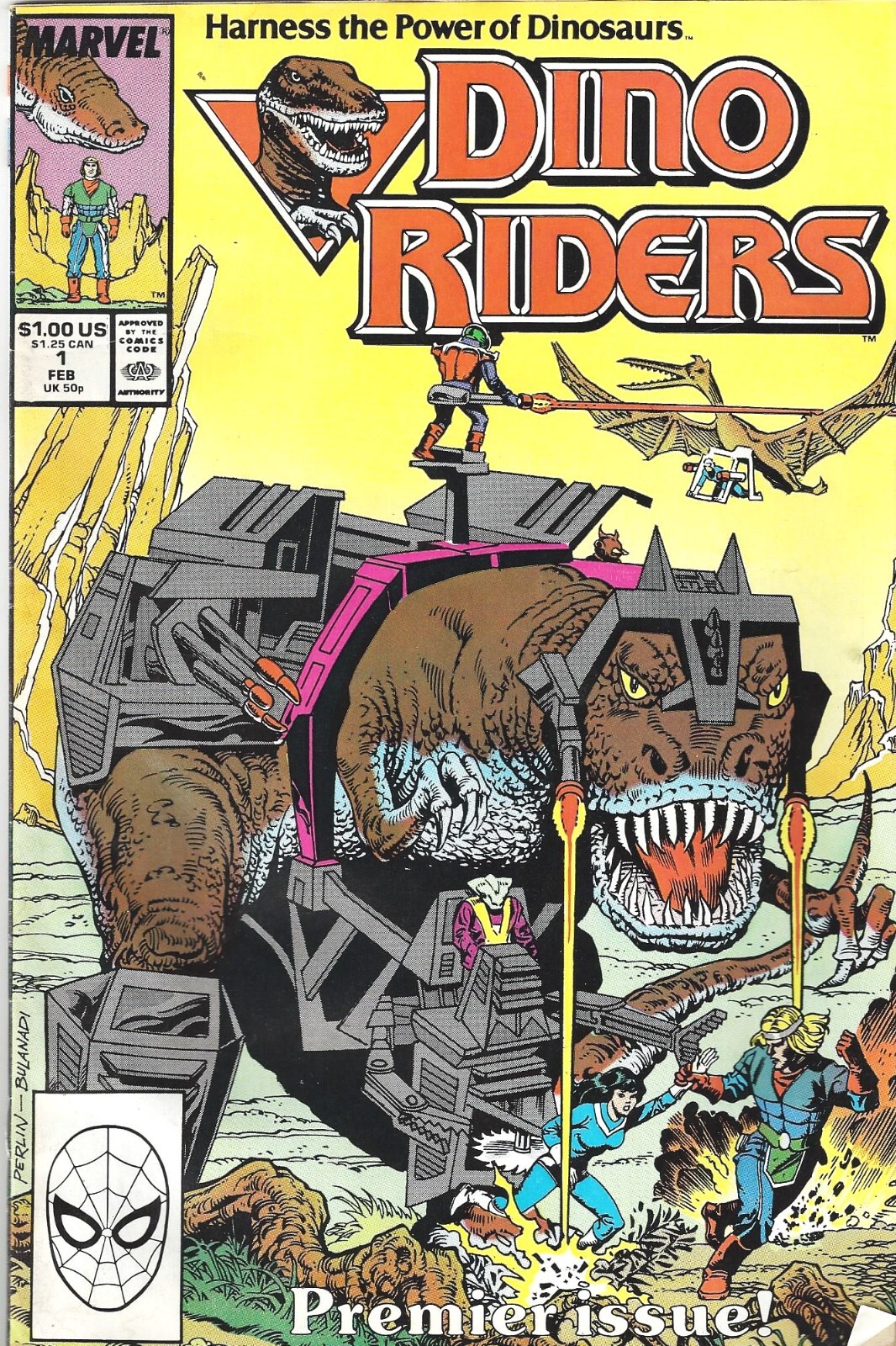 DINO RIDERS COMIC BOOK VOL. 1 No. 1 FEB. 1988 MARVEL COMICS PREMIER ...