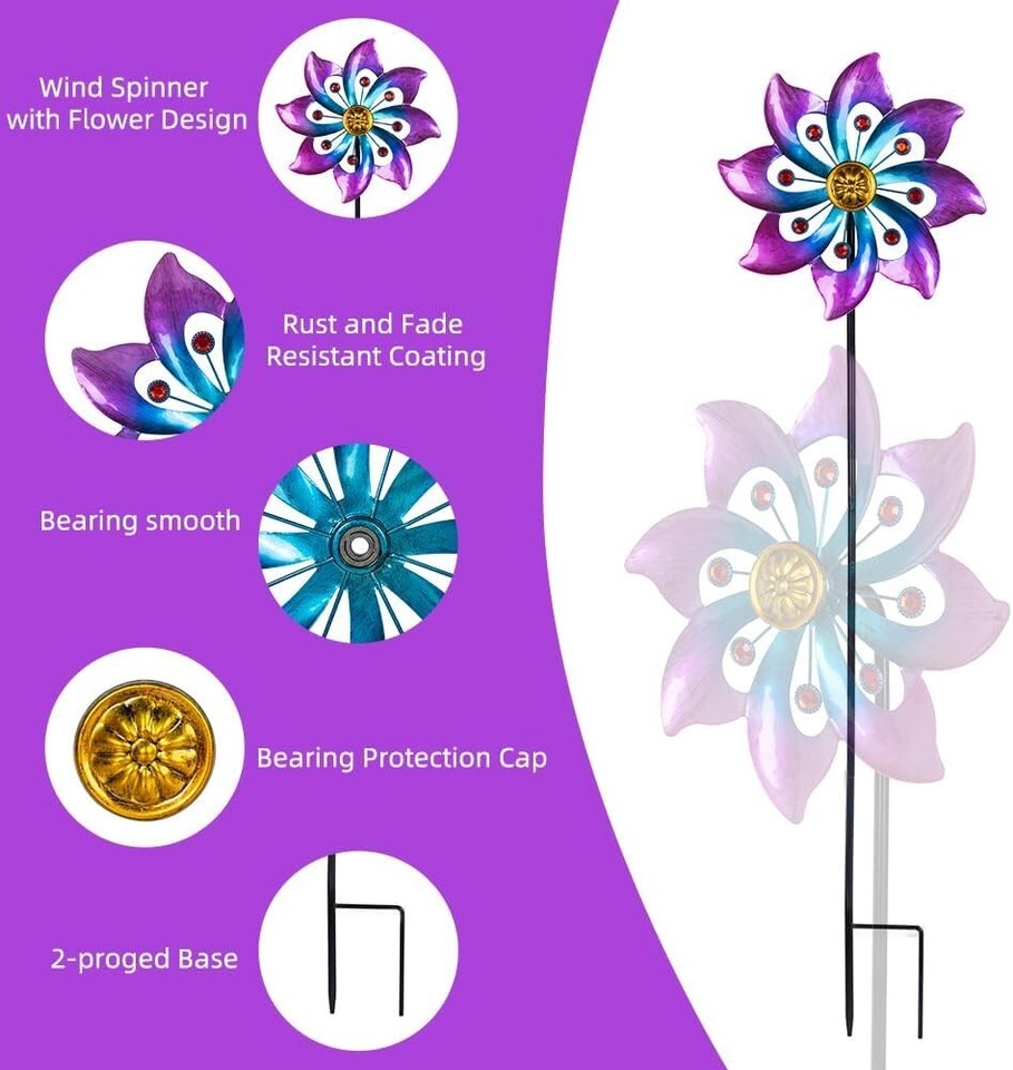 Wind Spinner Metal Pinwheels Kinetic Outdoor Yard Garden Lawn Art Decor ...