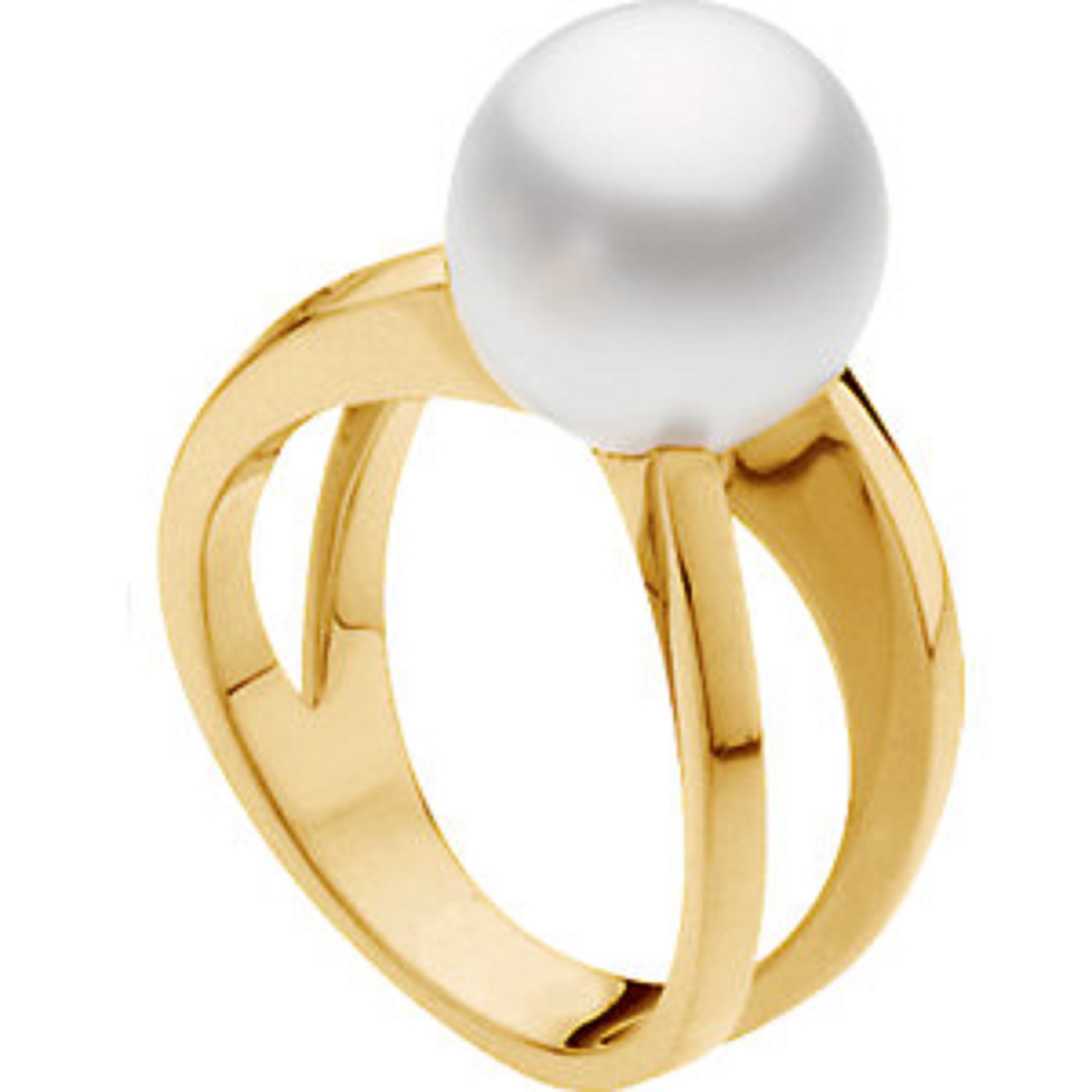 14KT Yellow Gold & Genuine Paspaley South Sea Pearl Wide Open Band Ring ...