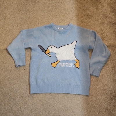 Aelfric Eden Sweater Mens Medium Blue Goose Knife Murder Crewneck Graphic Knit | eBay
