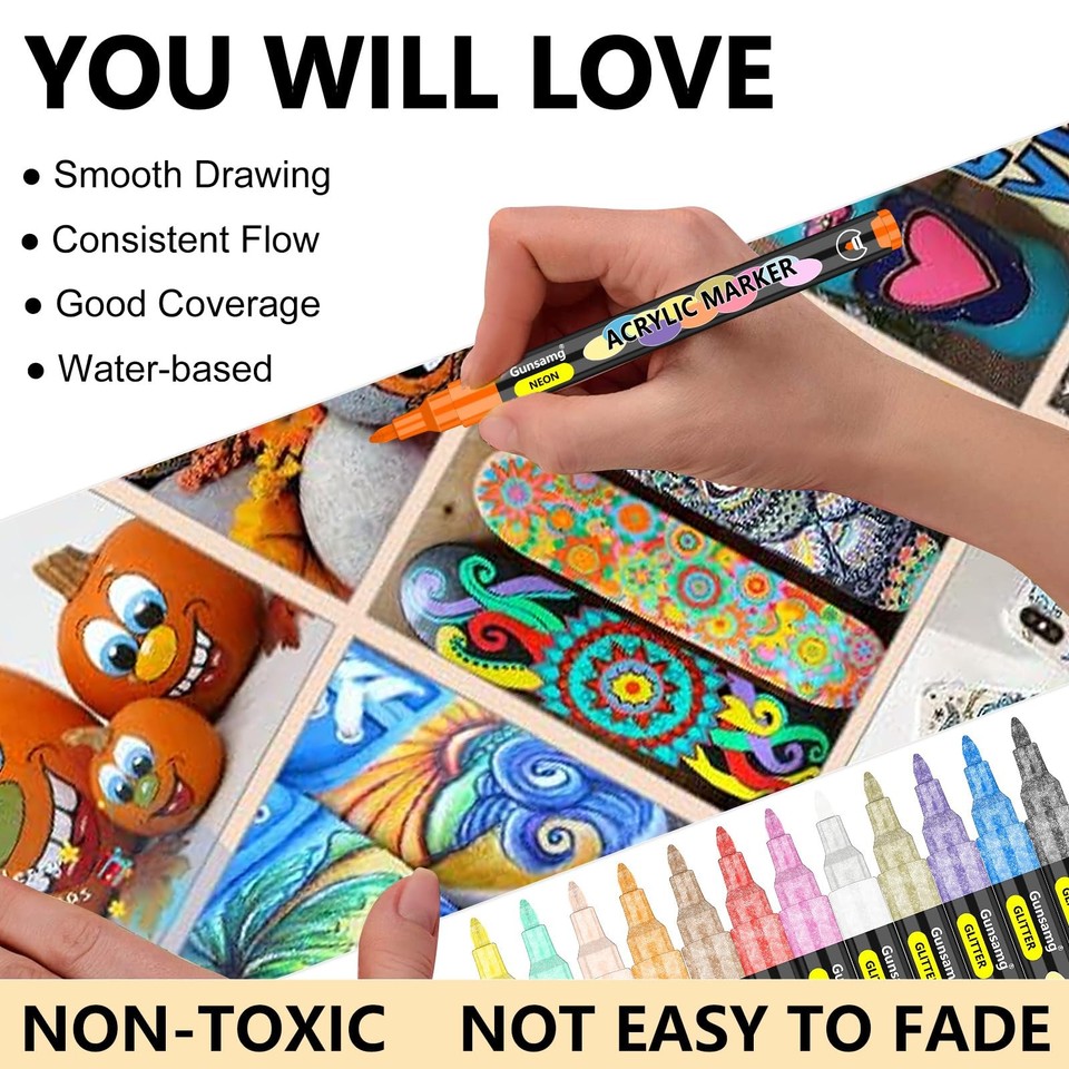 Fine Tip Acrylic Paint Markers – 100 Colors Acrylic Paint Pens for Rock ...