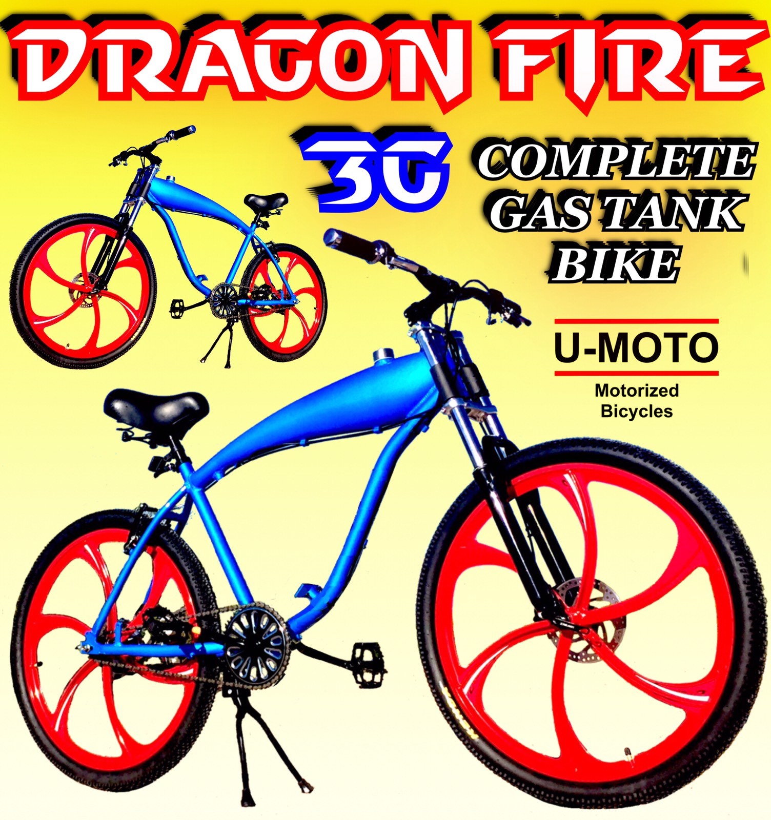 RED BLUE 26" GAS TANK BIKE AND 2-STROKE 66CC/80CC MOTORIZED BICYCLE KIT ...