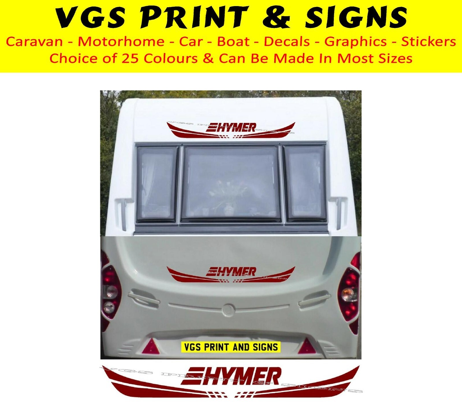 HYMER CARAVAN/MOTORHOME 2 PIECE KIT DECALS STICKER CHOICE OF COLOUR ...