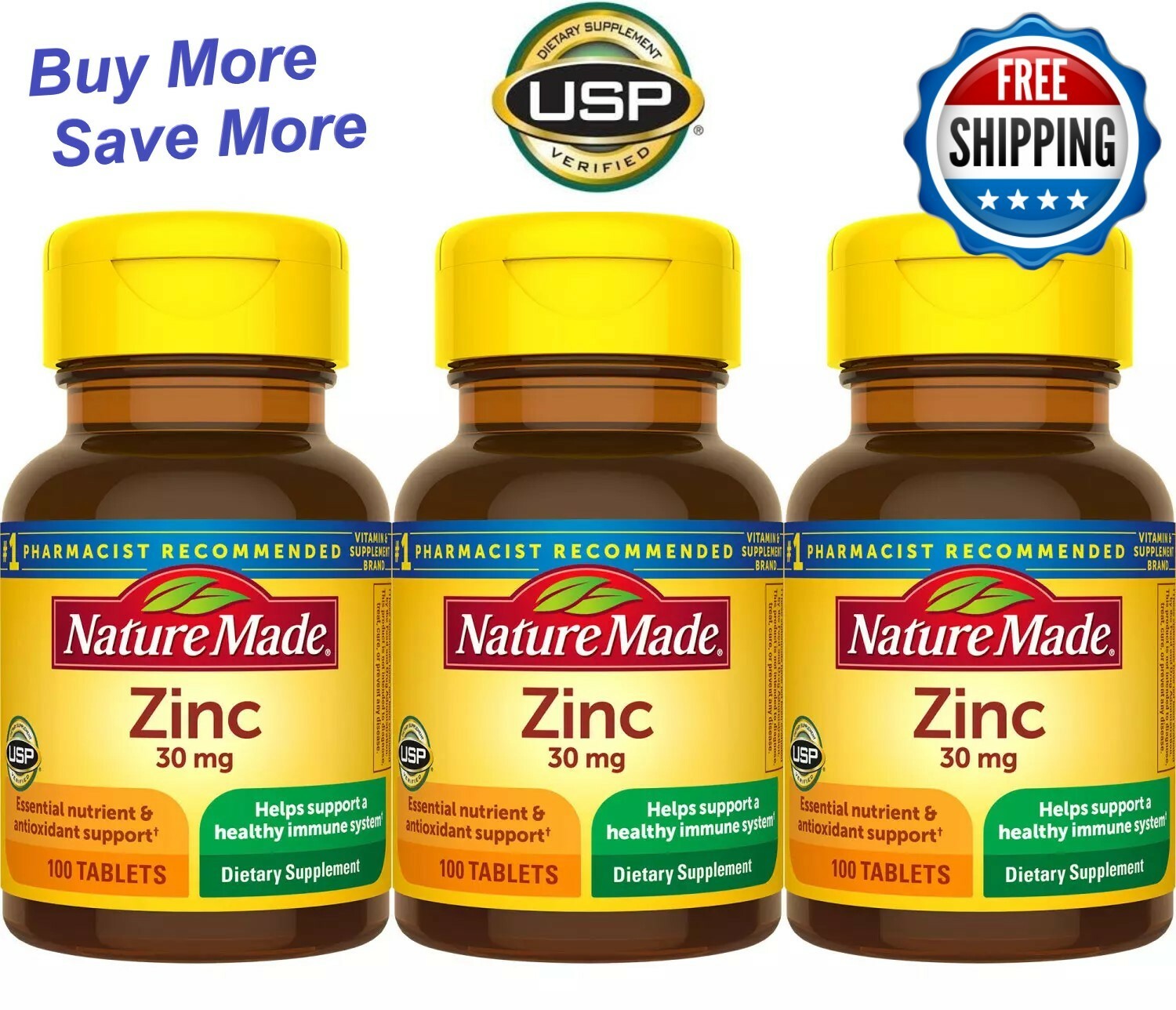 Nature Made Zinc 30mg, 300 Tablets (3pc x100 tablets) | eBay