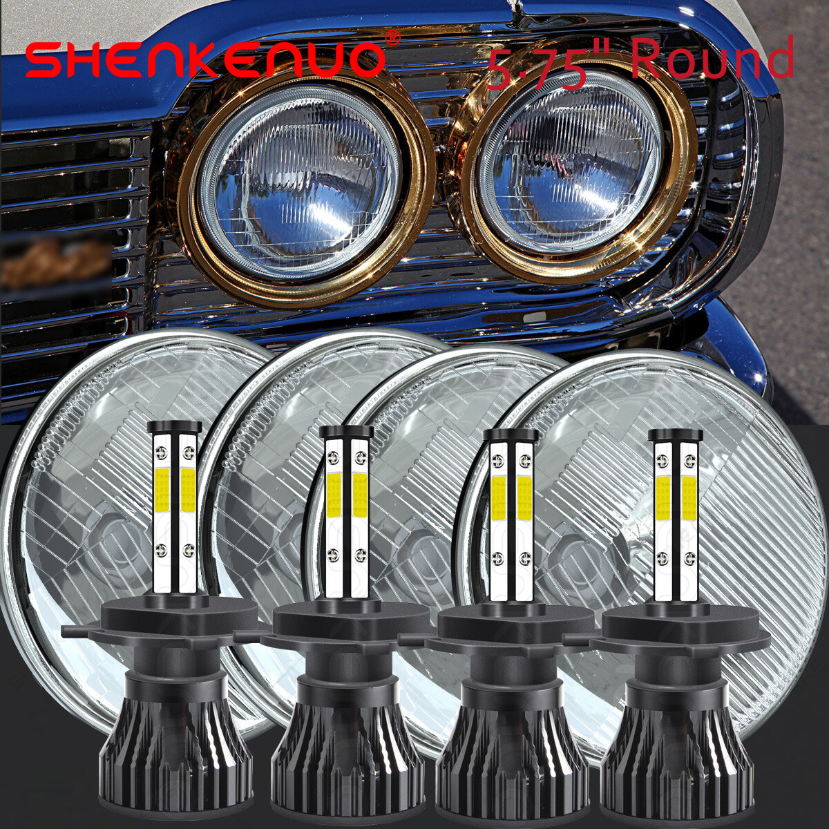 4PCS 5-3/4" 5.75" Inch Round LED Headlights Halo For 1960-1972 Cadillac ...