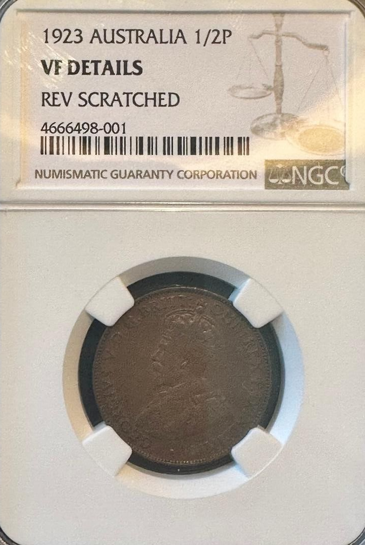 AUSTRALIA 1923 1/2 HALF PENNY TINY SCRATCH ABOVE ONE NGC SLAB VF RARE ...