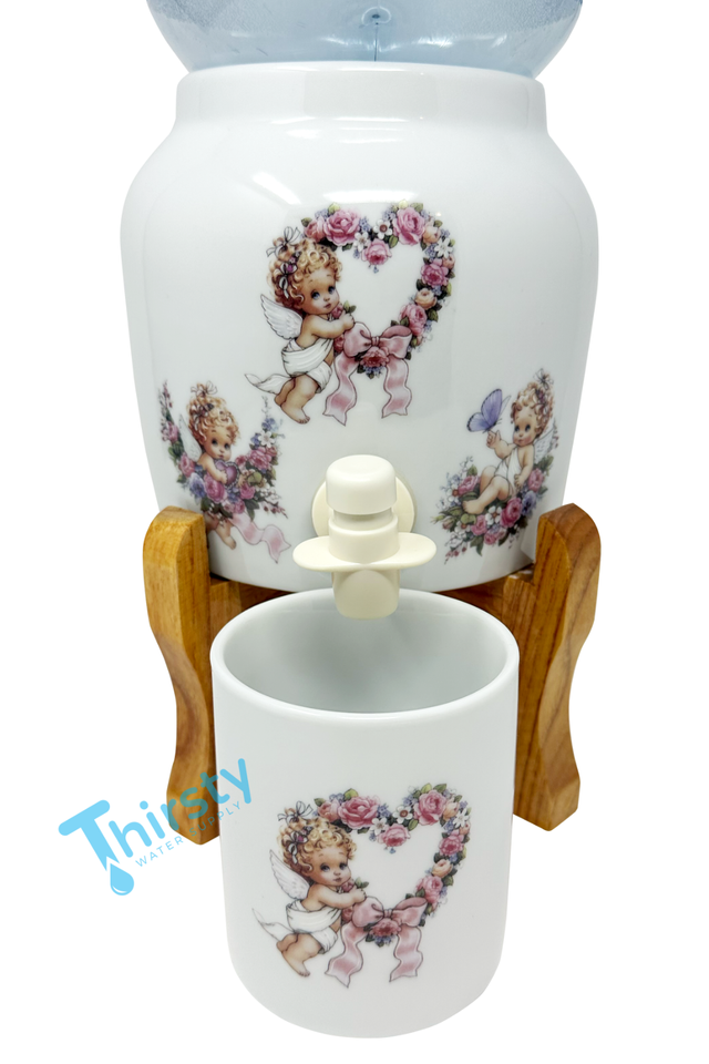 Water Crock Dispenser Set Angel Heart Ceramic 1/2 Gallon Water Bottle ...