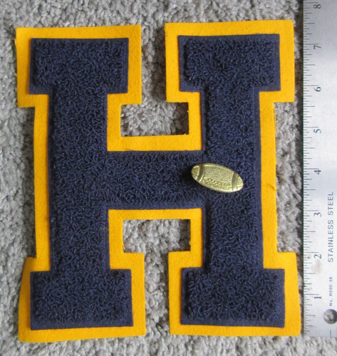 VTG HIGH SCHOOL LETTERMAN SPORTS VARSITY JACKET PATCH 7" "H" FOOTBALL ...