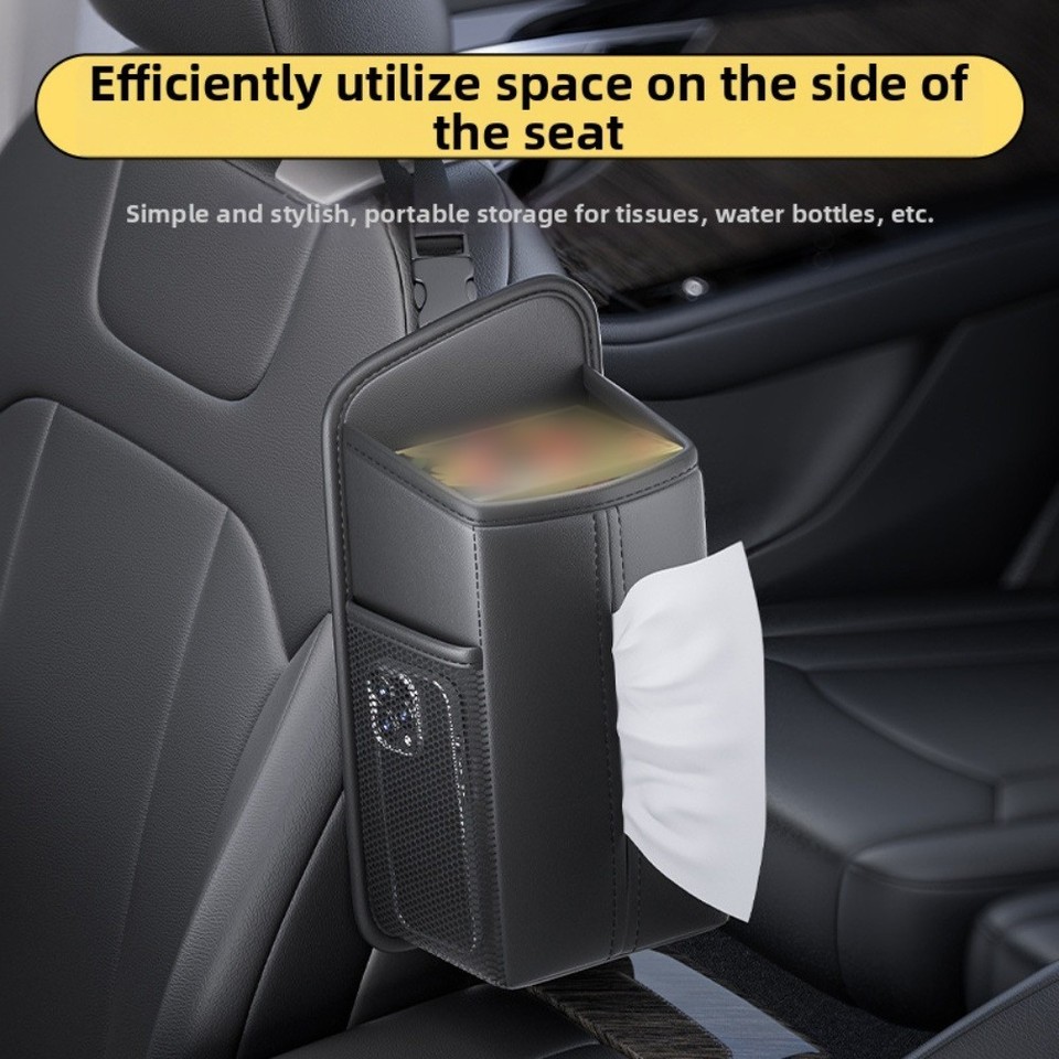 PU Leather Car Tissue Box for Front Seats with Mesh Pockets for Phones ...