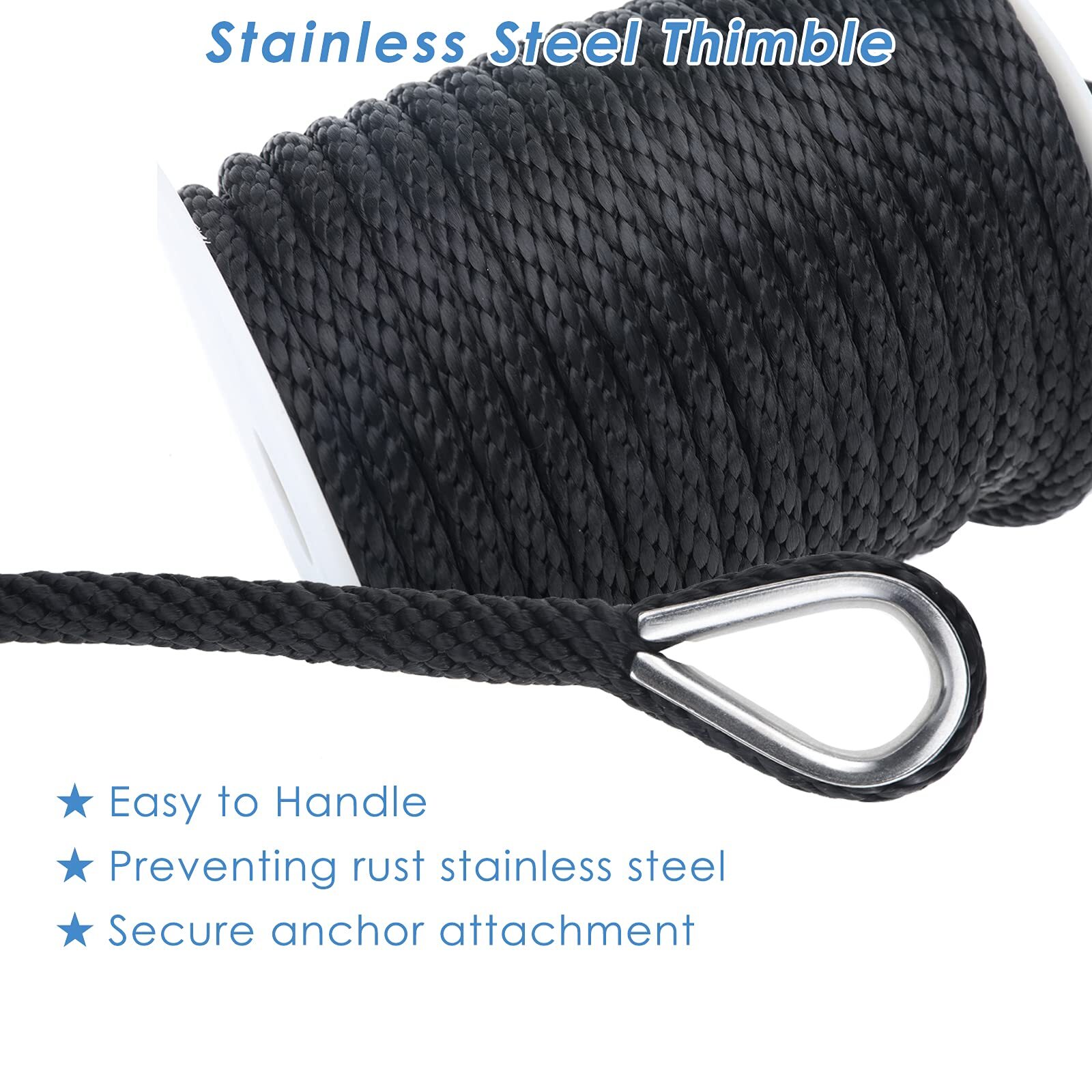 3/8 Inch 100FT Premium Solid Braid MFP Boat Anchor Rope/Line with ...