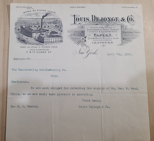 1897 Antico Documento,Louis Dejonge Co.Decorato Documenti,Pelle,Duane ...