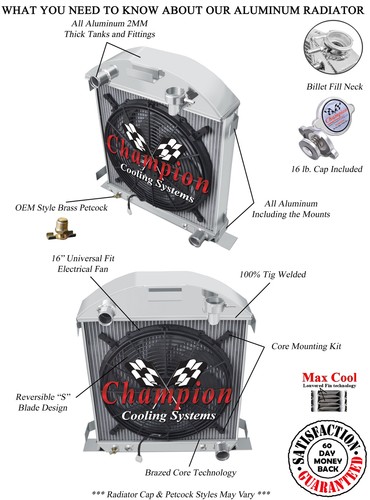 3 Row MN Champion Radiator W/ 16" Fan for 1928 1929 Ford Model A Chevy ...