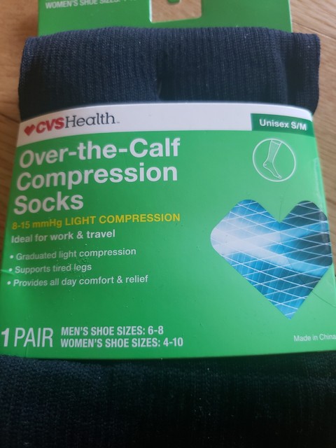 CVS Health 1 Pair Black Firm Compression Socks Unisex Sz L/xl Over Calf ...