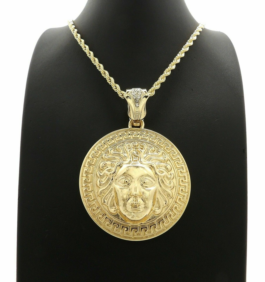 Gold plated Rapper's Medusa Medal Pendant & 4mm 24" Rope Chain Hip Hop ...